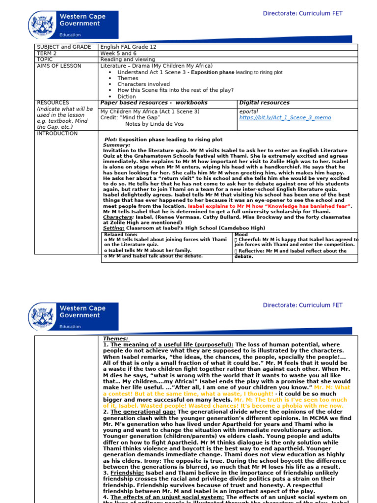Week 5 and 6 Lesson Plan - MCMA Act 1 Scene 2 | PDF