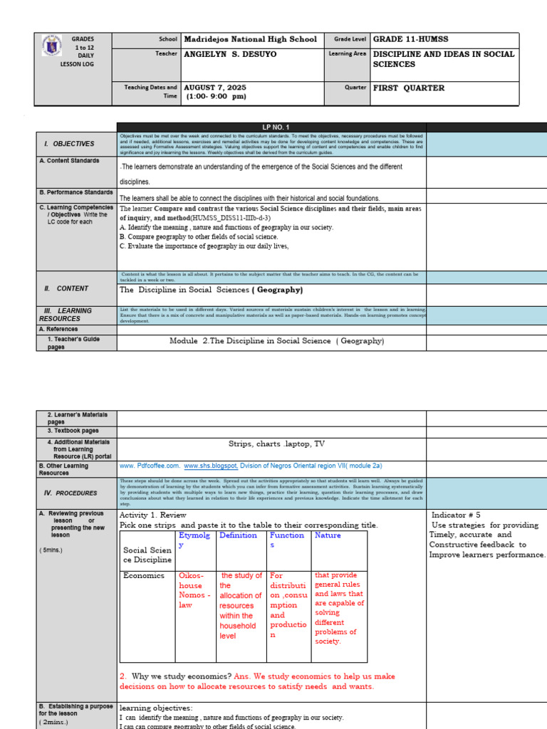 Demonstration Lesson Plan For Ranking | PDF | Geography | Learning