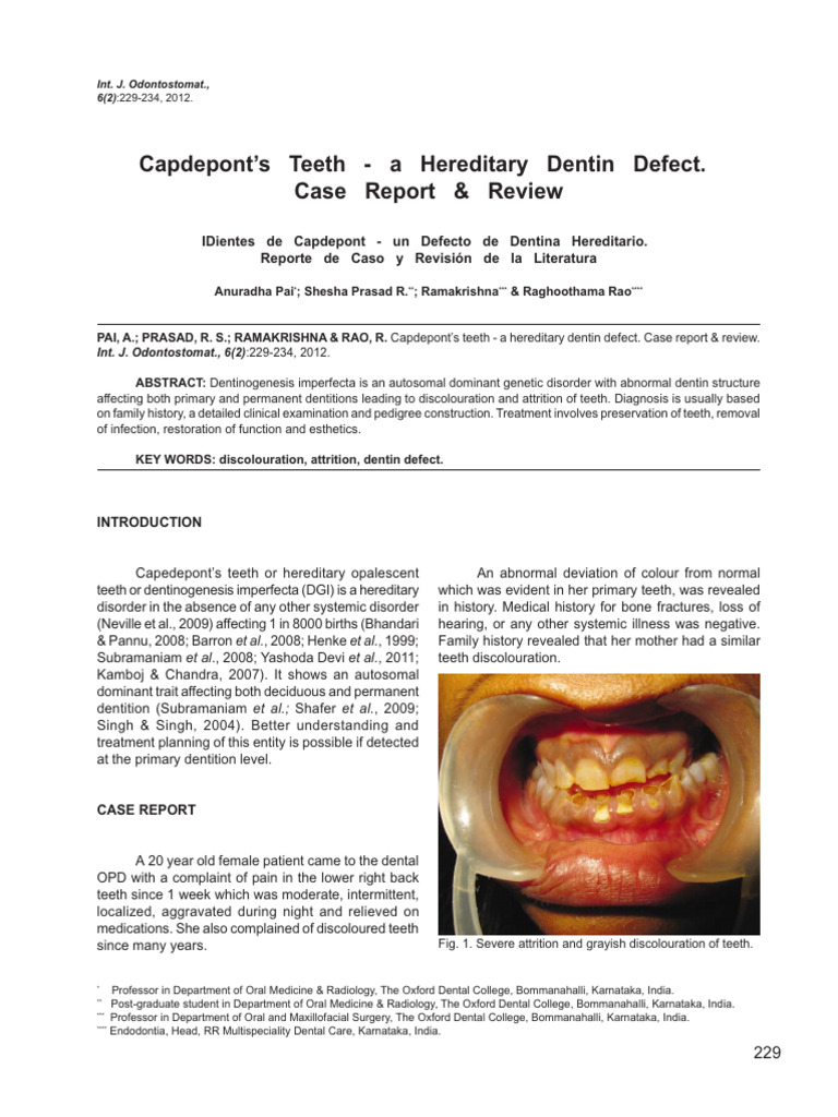Capdepont's Teeth - A Hereditary Dentin Defect | PDF | Dentin | Dentistry