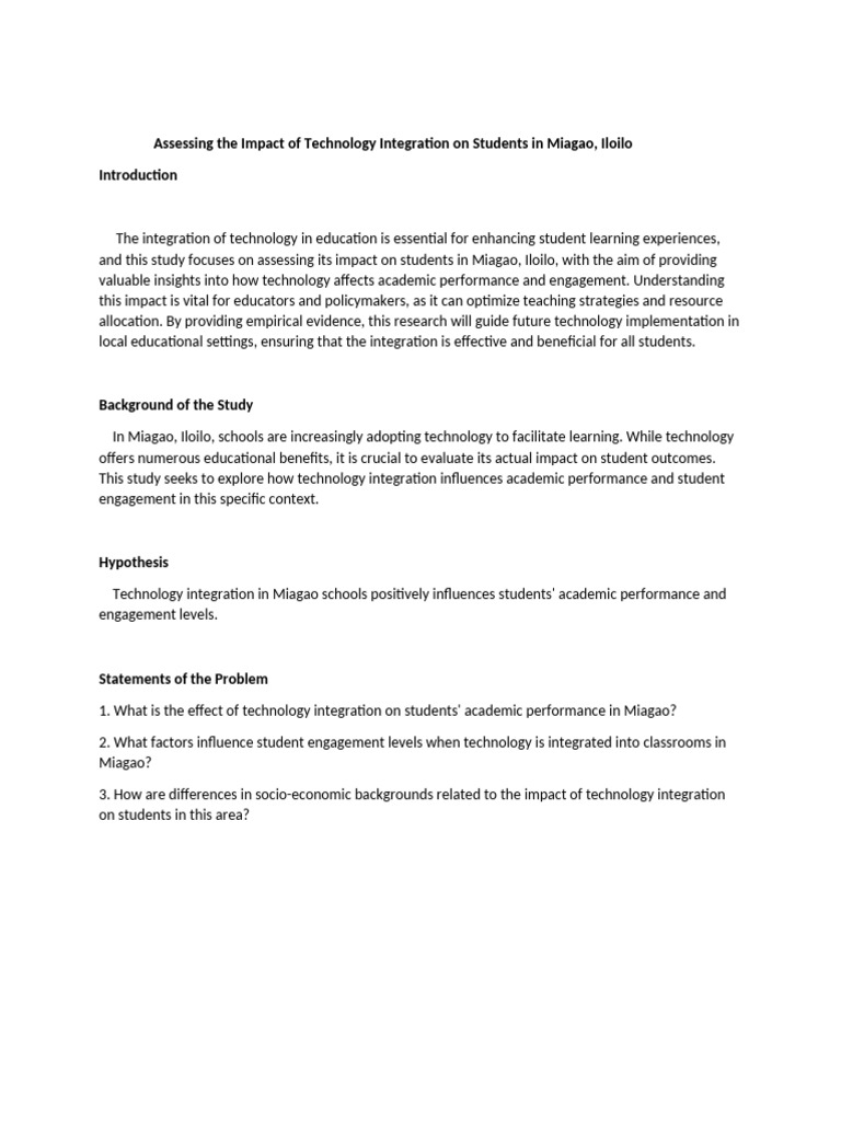 Assessing The Impact of Technology Integration On Students in Miagao | PDF