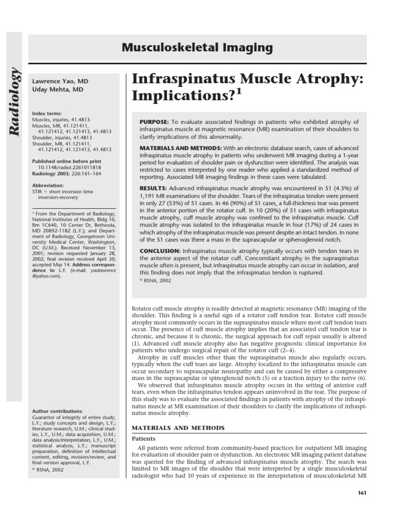 Infraspinatus Muscle Atrophy | PDF | Shoulder | Magnetic Resonance Imaging