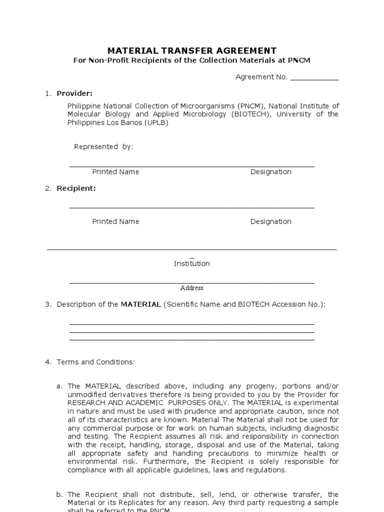 MTA form | Biotechnology | Common Law