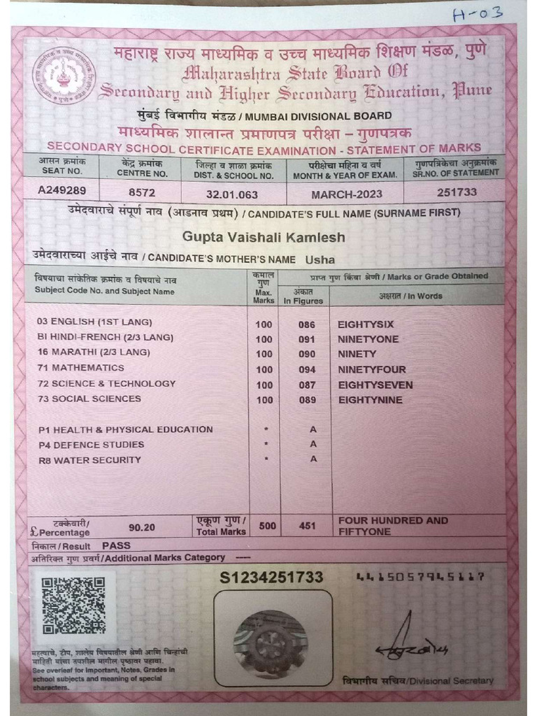 10th Marksheet Jee 2026 | PDF