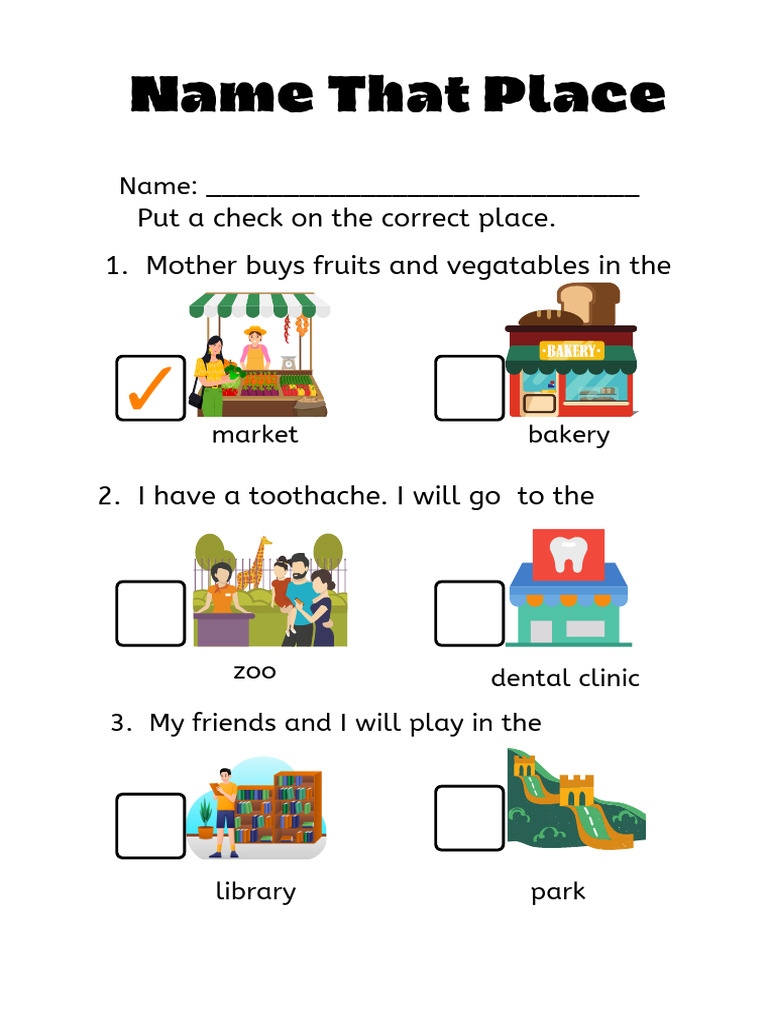 Names of Places Illustrative English Worksheet Printable | PDF