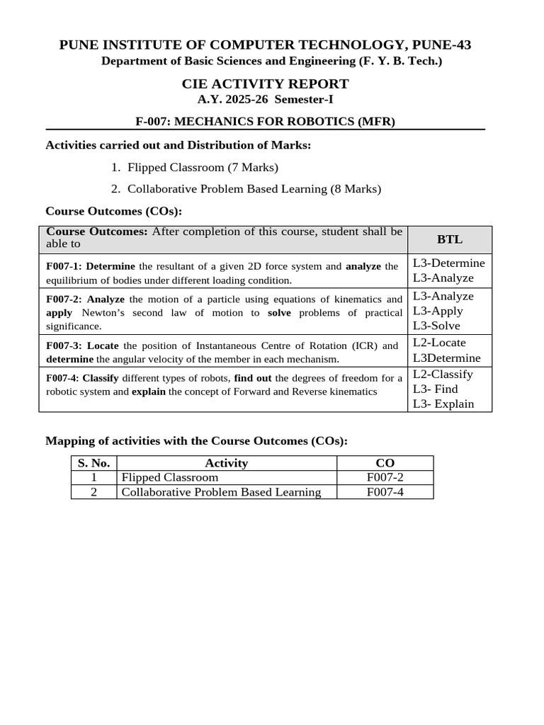 Mfr_fy03 Cie Activity Report | PDF | Kinematics | Mechanics