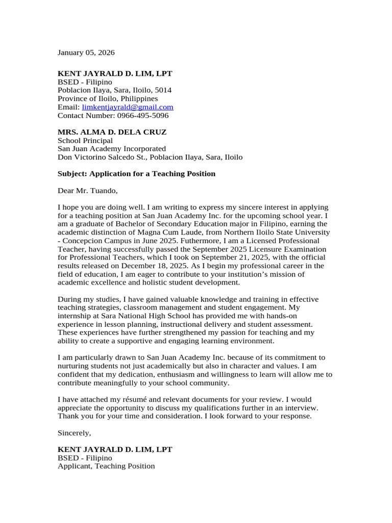 Application Letter Sjai_020005 | PDF | Teachers | Behavior Modification
