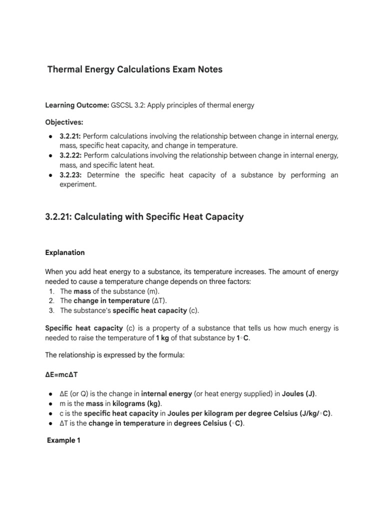 Thermal Energy Calculations Exam Notes | PDF | Latent Heat | Heat