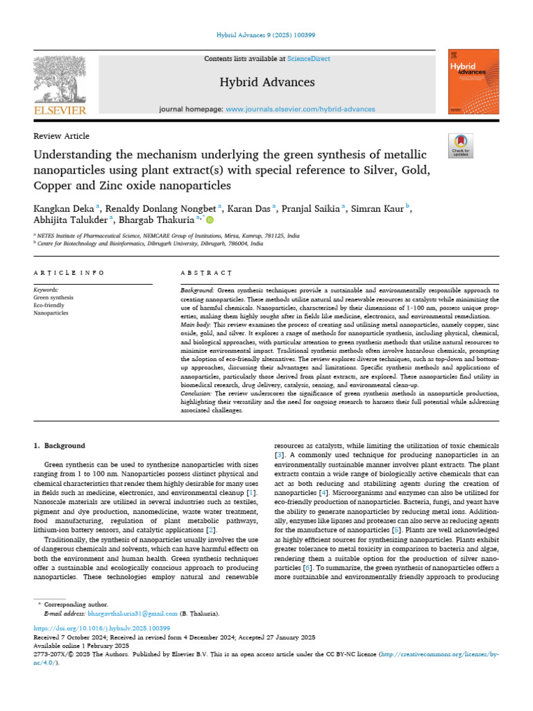 Green Synthesis of Metalic Nanoparticles Using Plant Extracts 2025 ...