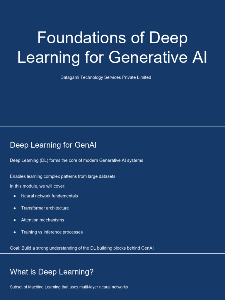 Foundations of Deep Learning For Generative AI: Datagami Technology ...