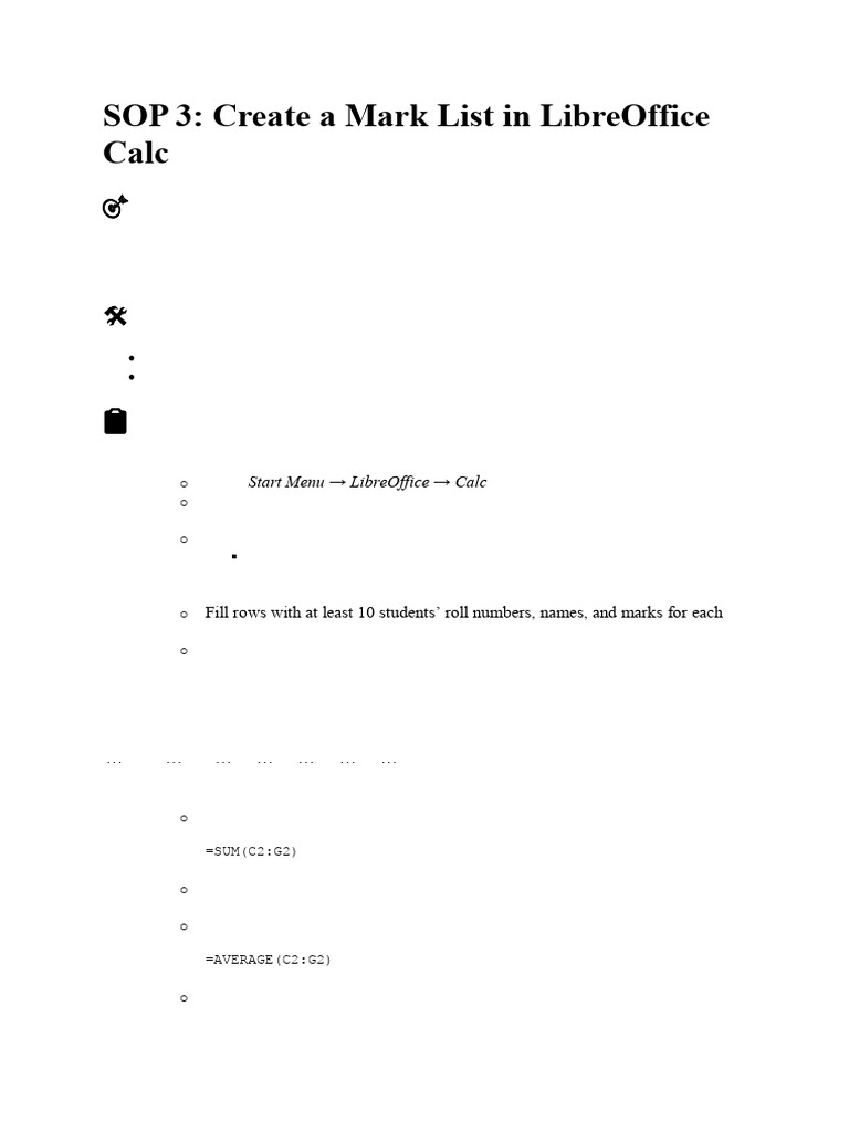 SOP - 3 Create A Mark List in LibreOffice Calc | PDF