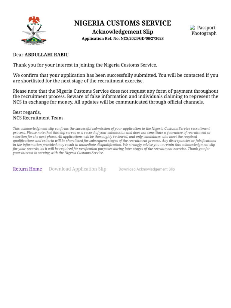 Print Acknowledgment Slip | PDF