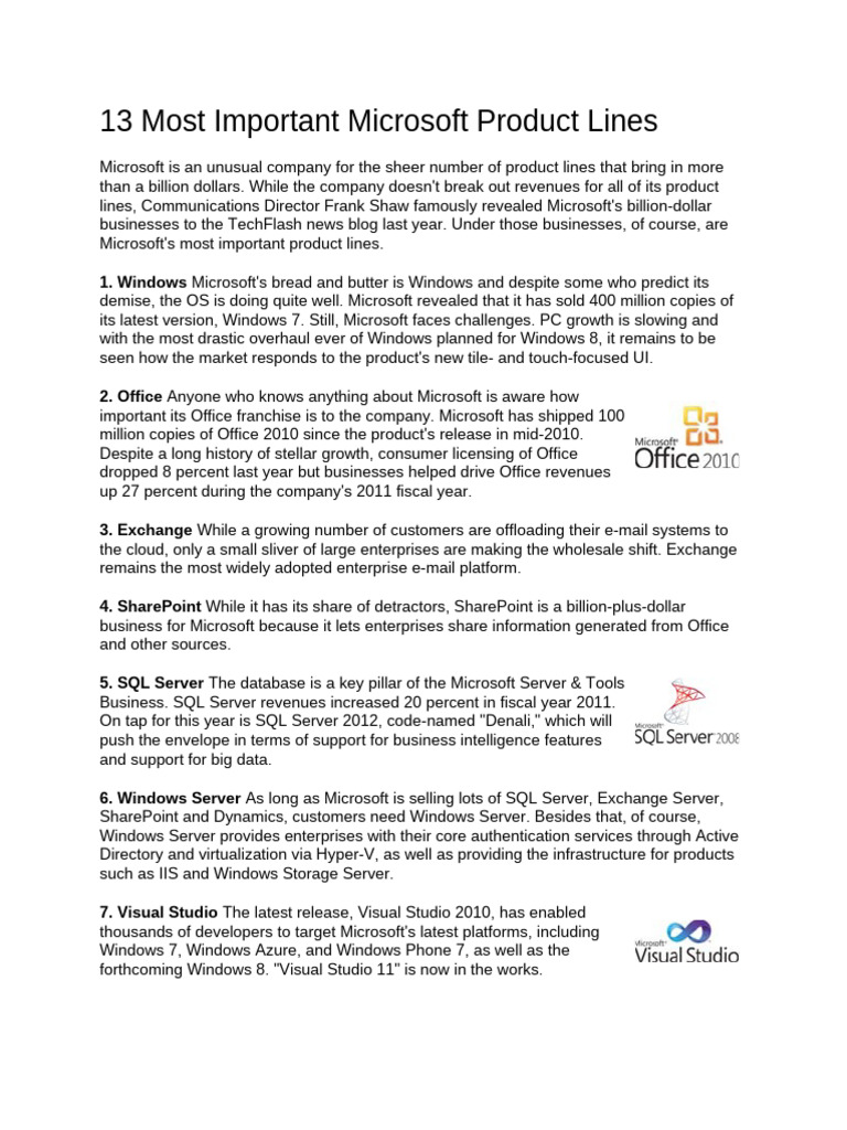13 Most Important Microsoft Product Lines | PDF | Microsoft | Microsoft ...