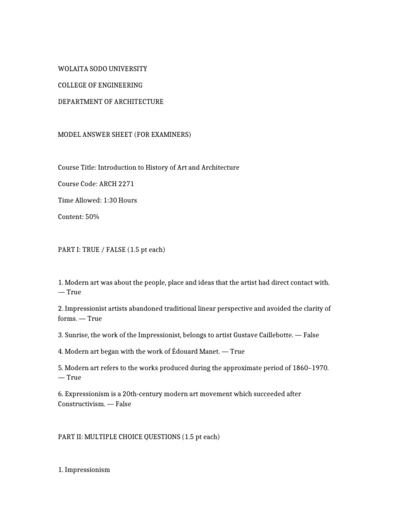 Introduction To History of Art Model Answer | PDF