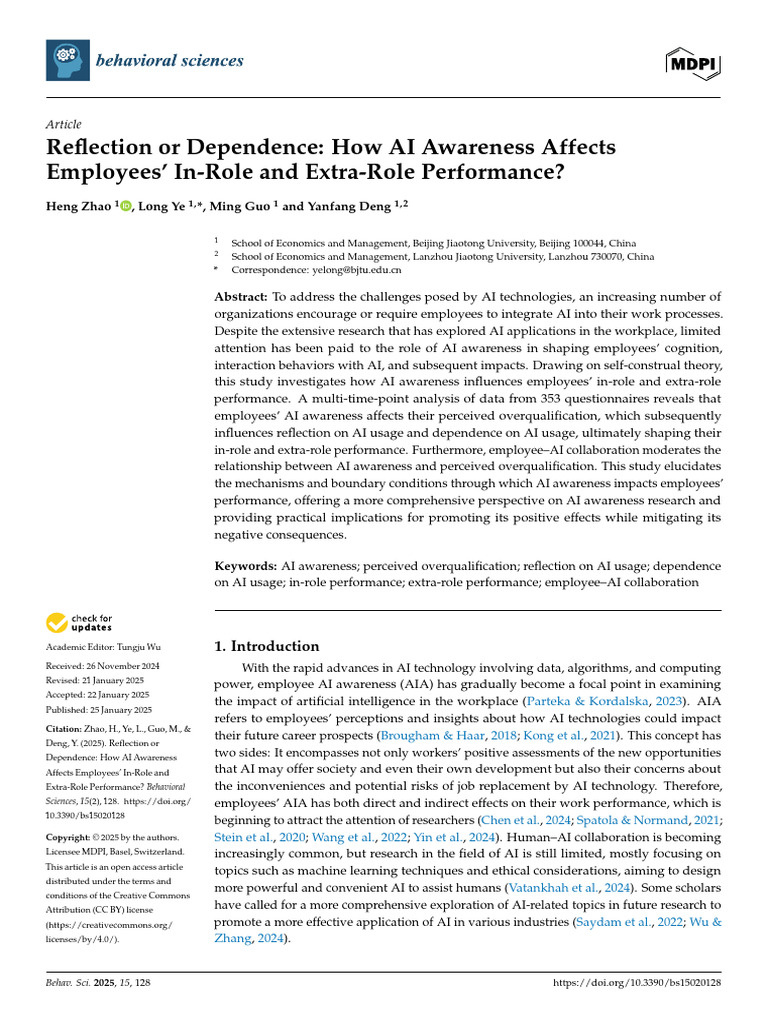 Heng Zhao - Reflection or Dependence How AI Awareness Affects Employees ...