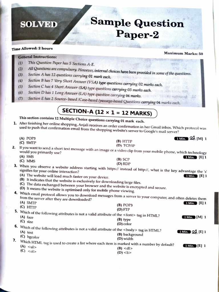 Computer Applications Sample Paper-1 | PDF | File Transfer Protocol ...