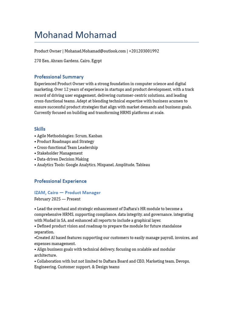 Mohanad Mohamad CV AP25 | PDF | Analytics | Marketing