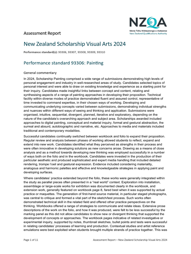 Scholarship Visual Arts Assessment Report 2024 | PDF | Narrative | Thought