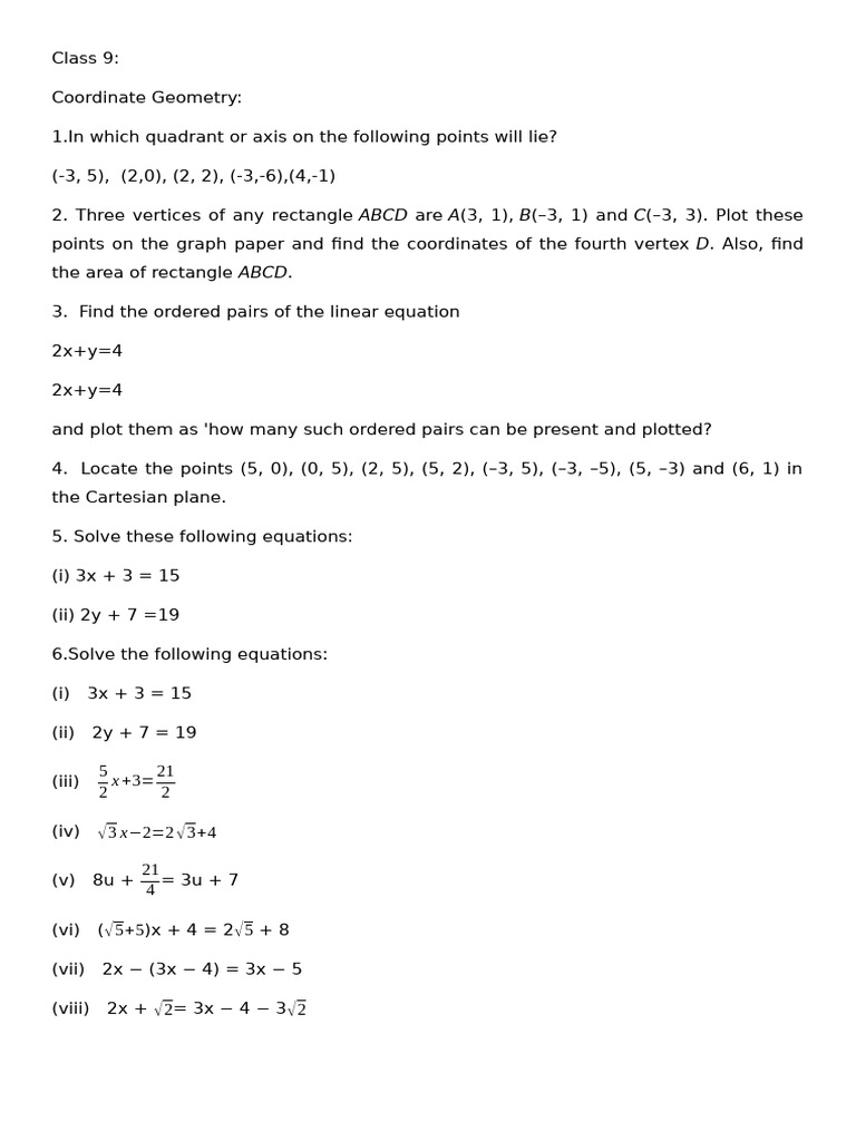 Class 9 - Coordinate Geometry | PDF