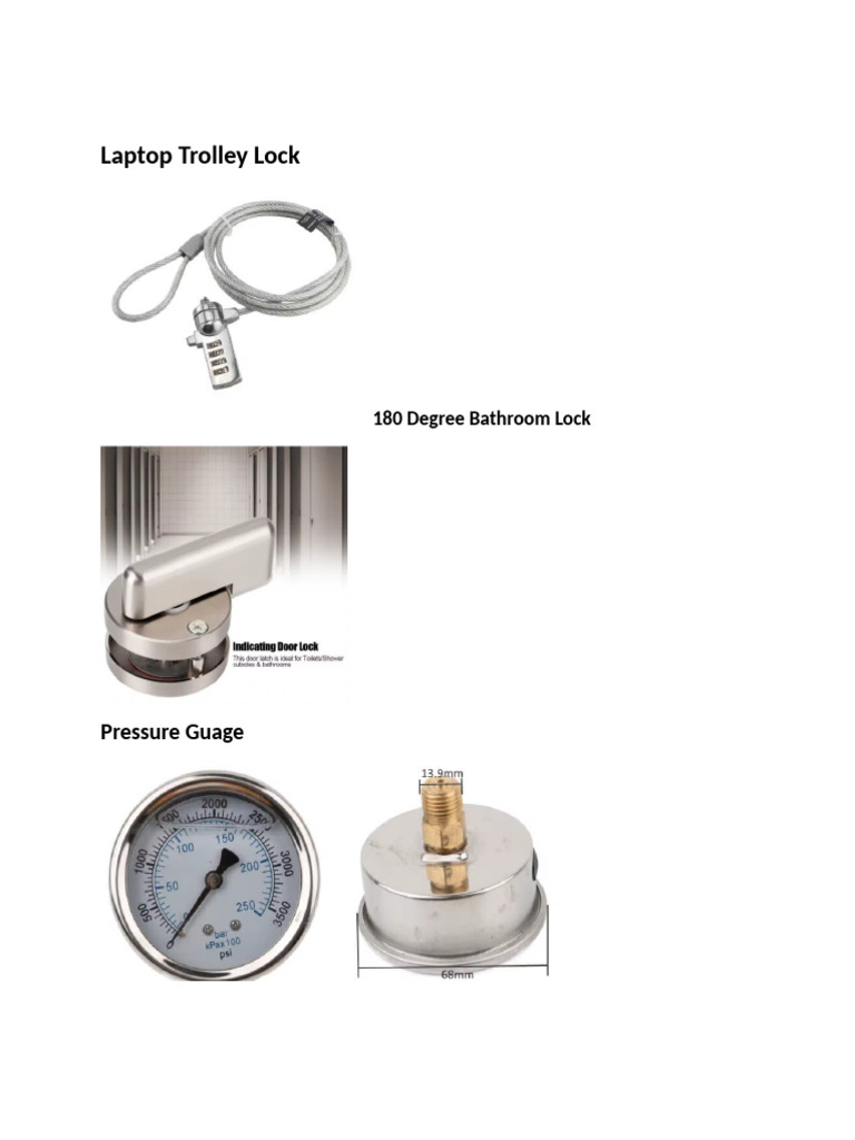 Laptop Trolley Lock, Pressure Gauge, Toilet Lock | PDF