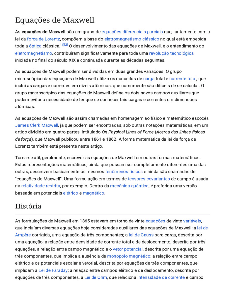 Equações de Maxwell - Wikipédia, A Enciclopédia Livre | PDF | Equações ...