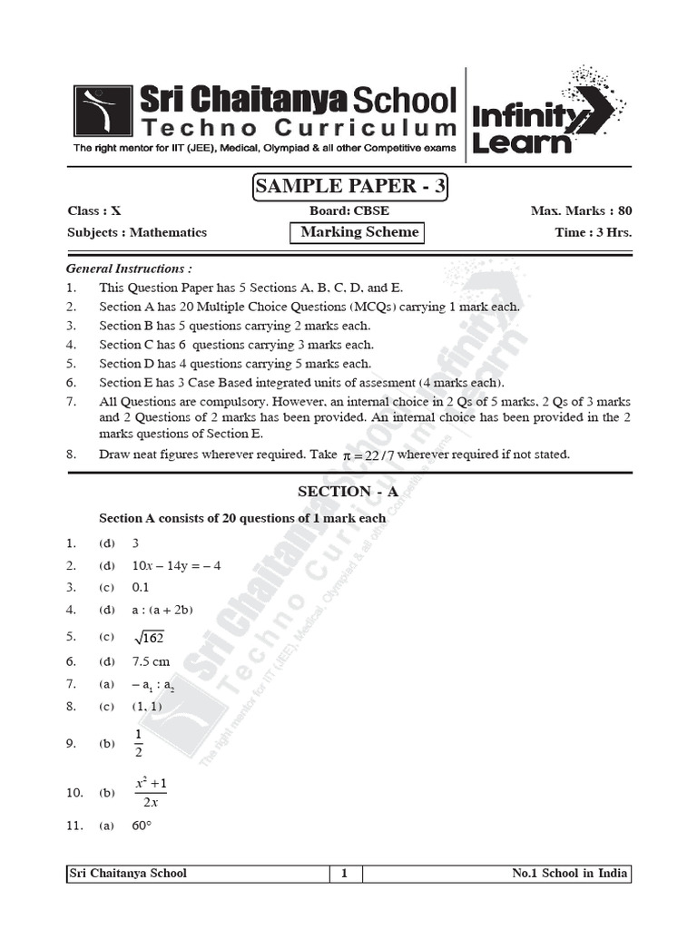 Sample Paper - 3 (For High Achievers) (M.S) | PDF | Numbers | Mathematics