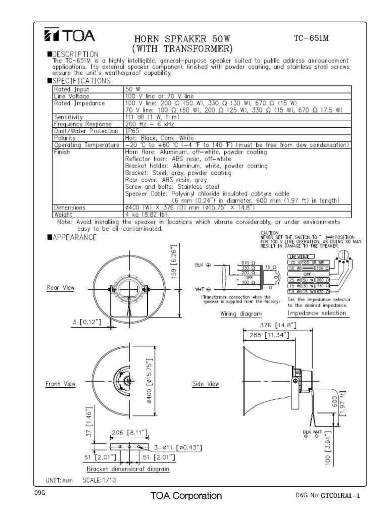 1385 Tc 651m Reflex Horn Speaker Specification | PDF