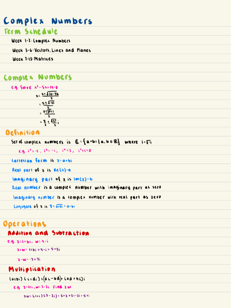 Math1061 Linear Algebra Complex Numbers and Matrices Overview | PDF ...