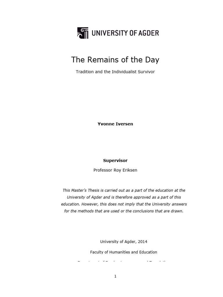 The remains of the day (explained) | PDF | Literary Theory