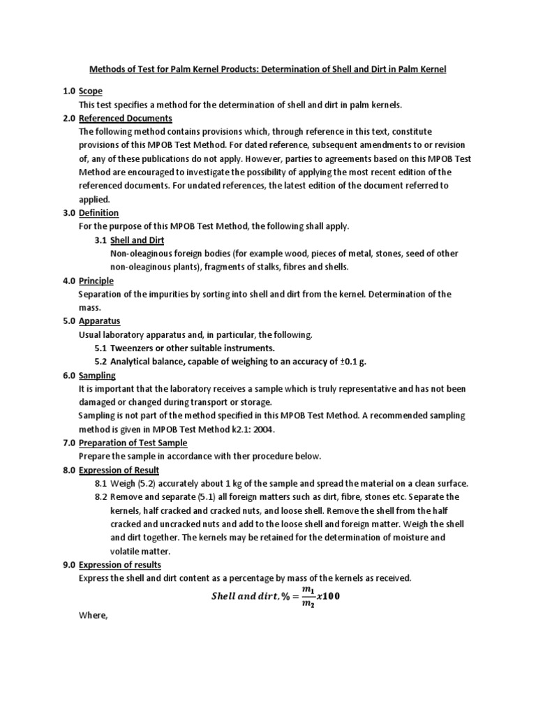 Palm Kernel Shell and Dirt Testing Method | PDF | Seed | Soil