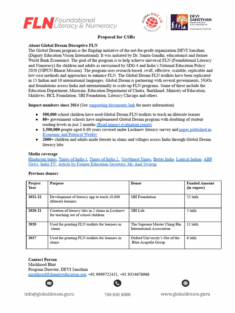 FLN - Devi Sansthan Proposal | PDF | Literacy | Learning
