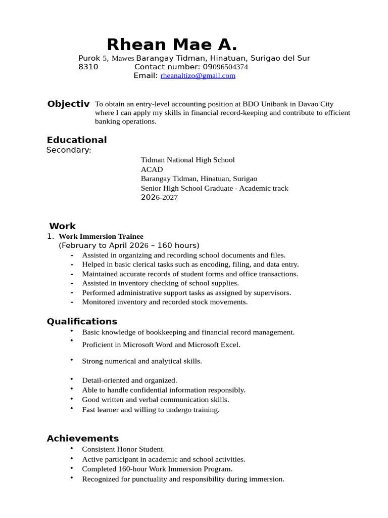 Rhean Mae Procullos, RESUME - 20260215 - 130314-WPS Office | PDF