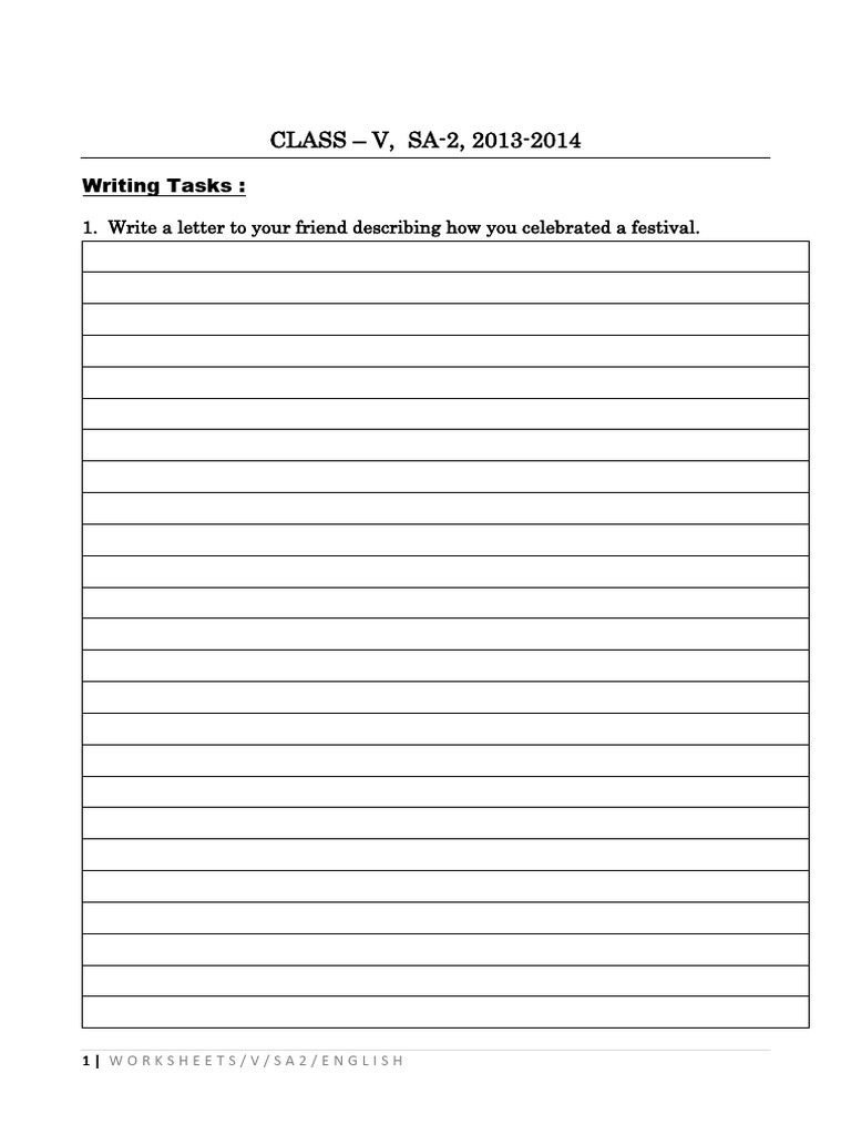 CBSE Class 5 English Worksheet - Writing Task | PDF