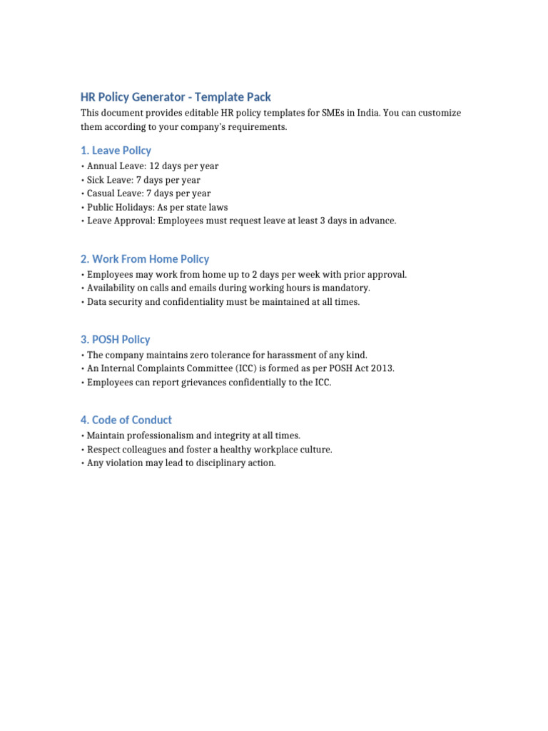HR Policy Template Pack | PDF