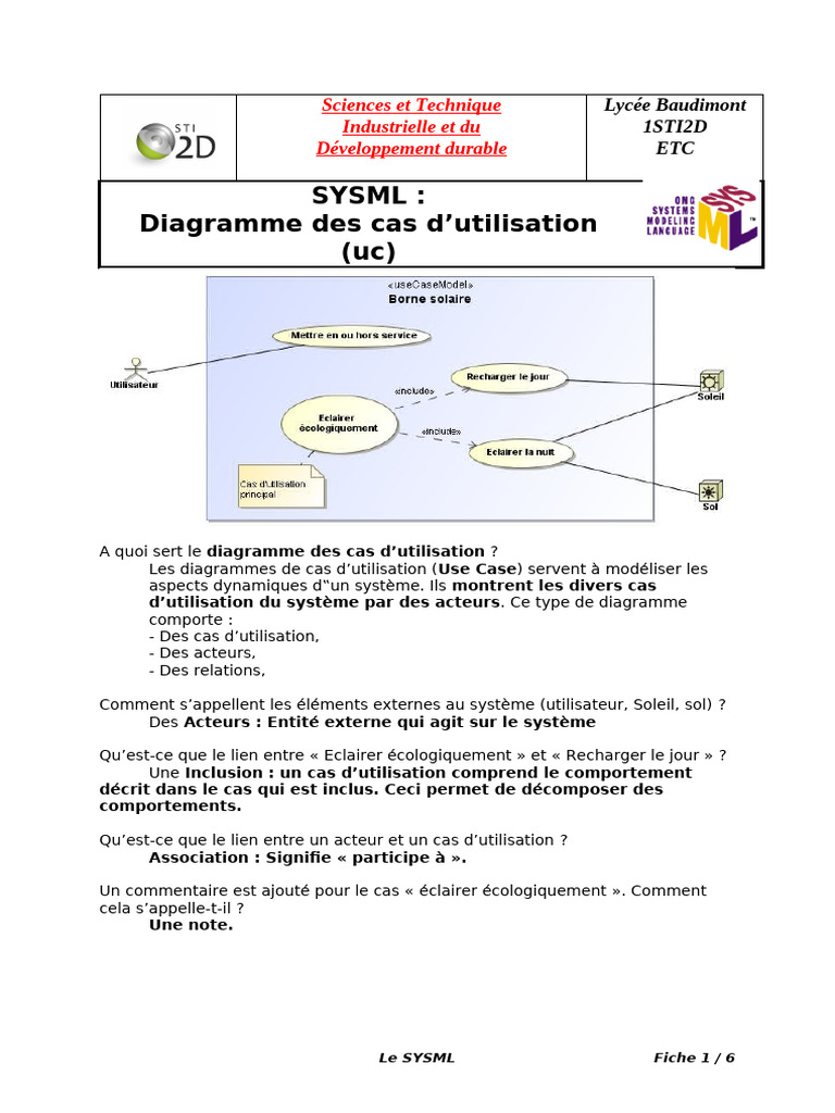 01 SYSML Cas D Utilisation | PDF