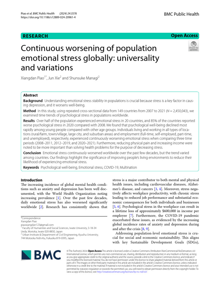 Continuous worsening of population emotional stress globally | PDF ...