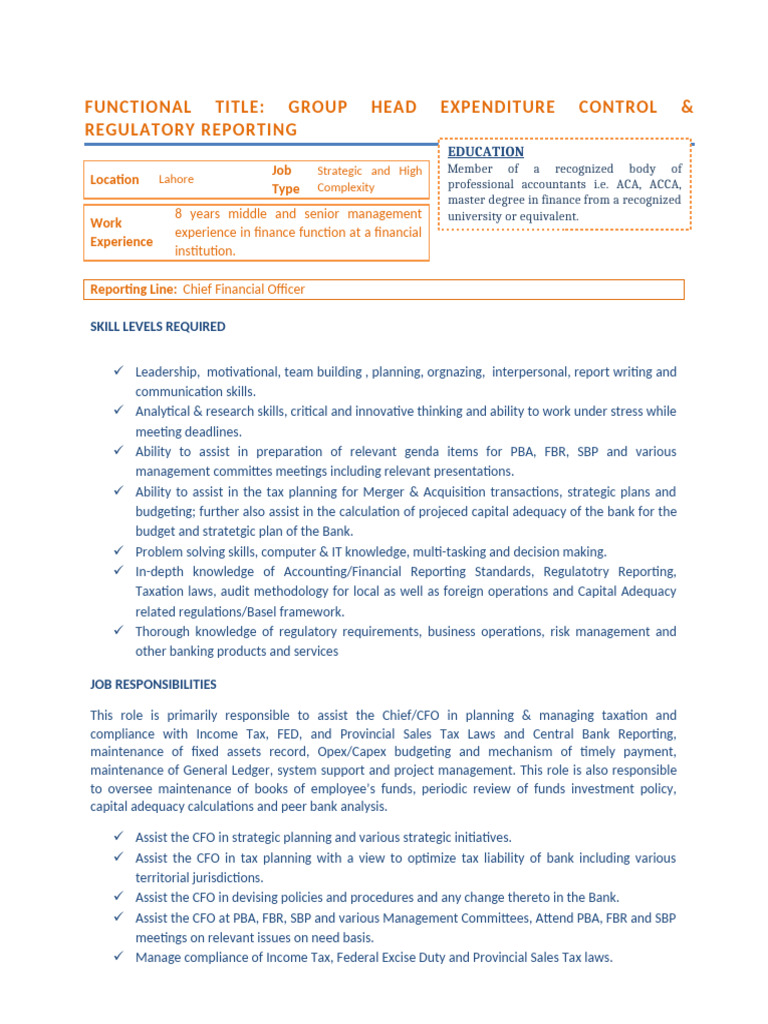 Group Head Expenditure Control & Regulatory Reporting | PDF | Taxes ...