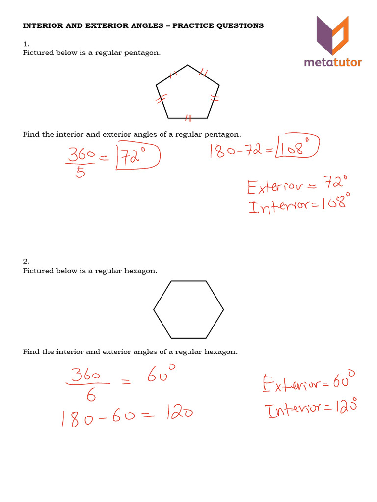 Interior and Exterior Angles Q Sol Ans | PDF | Polygon | Polytopes