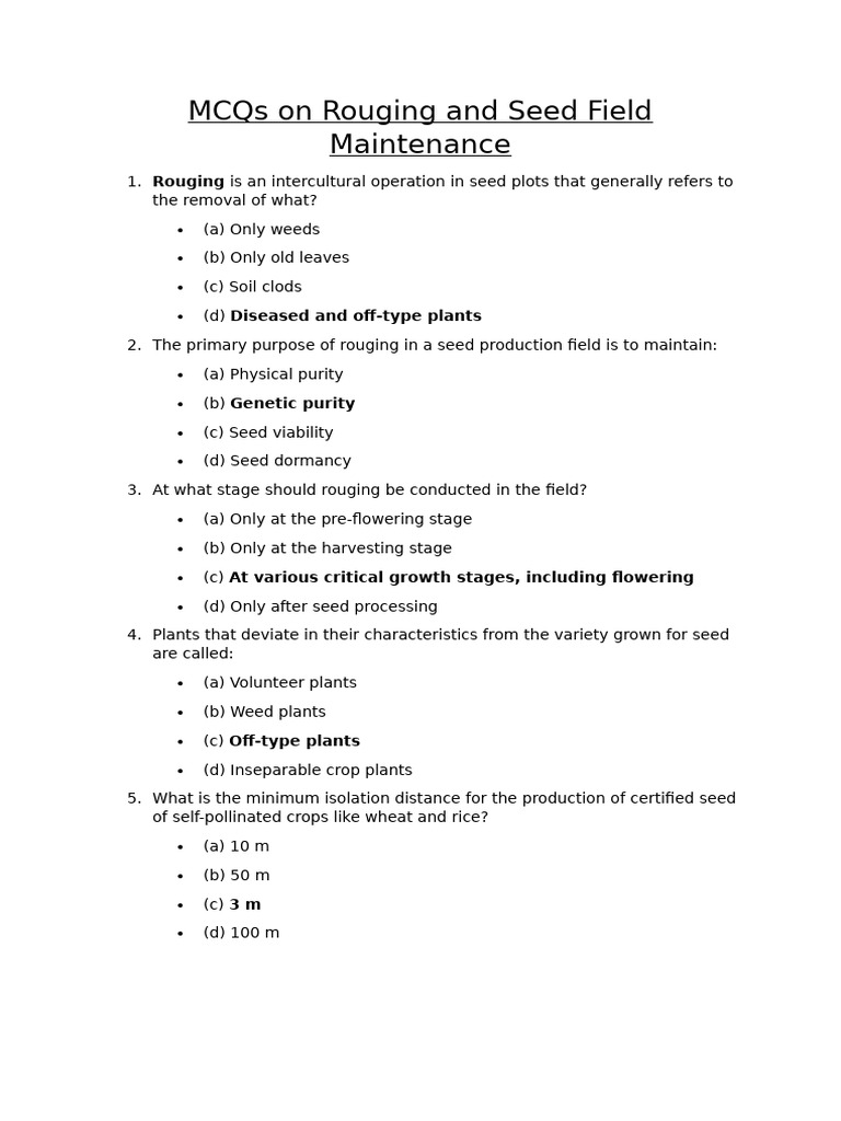 Rouging and Seed Field Maintenance | PDF | Seed | Sowing
