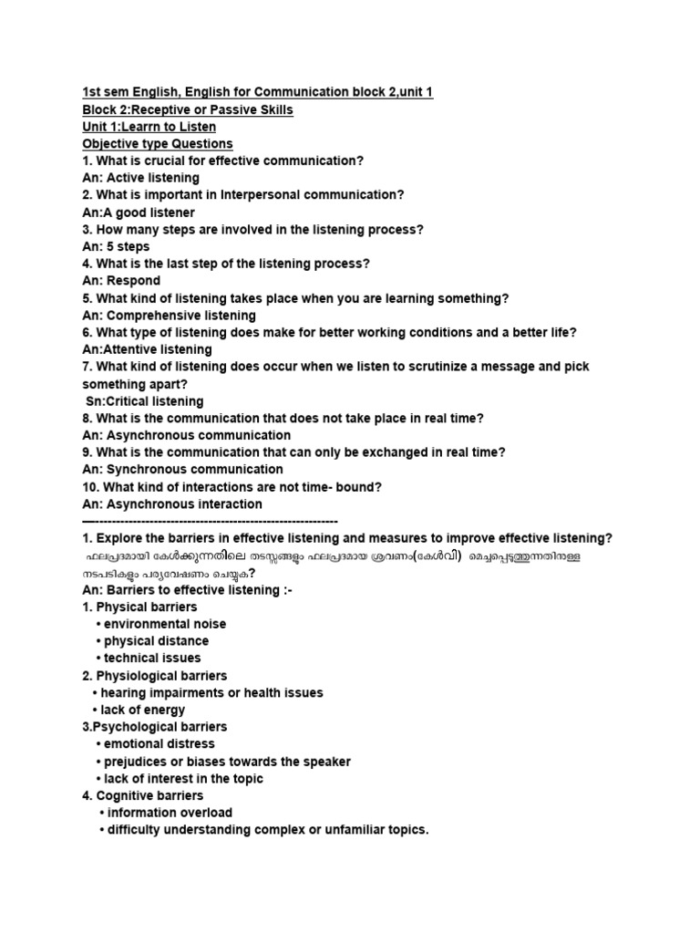 1st Sem English For Communication Block 2, Unit 1 | PDF | Communication ...