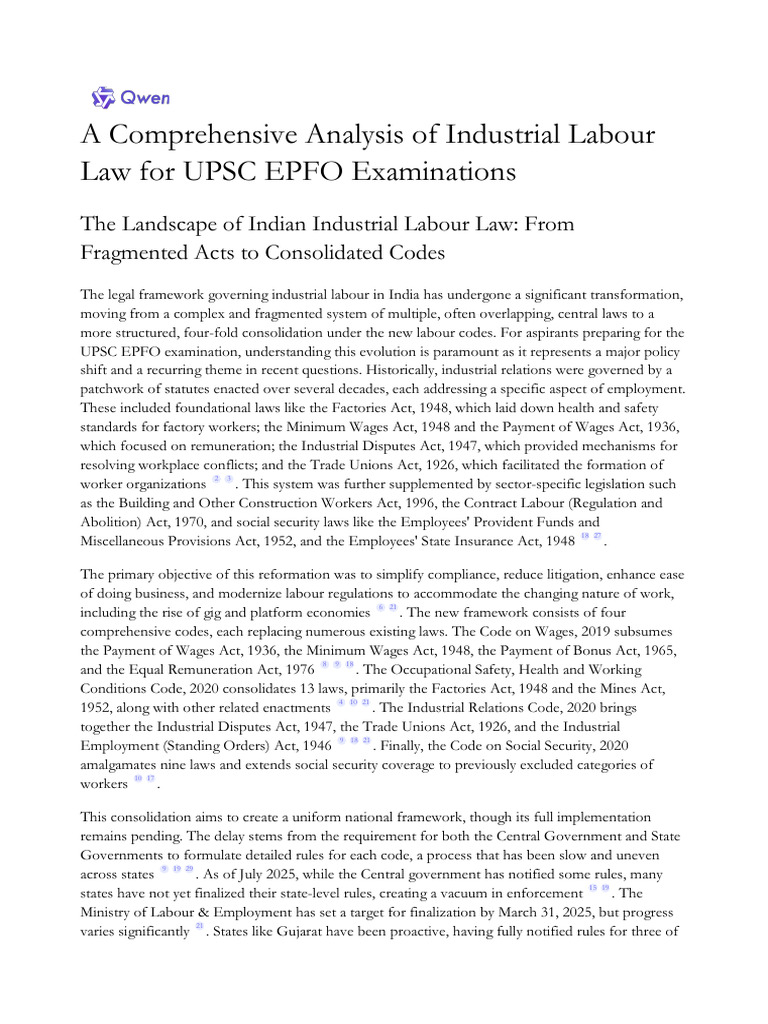 A Comprehensive Analysis of Industrial Labour Law For UPSC EPFO ...