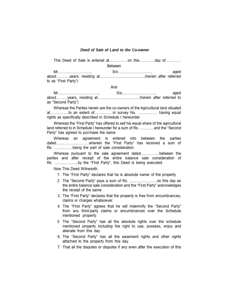 Deed of Sale of Land To The Co-Owner | PDF | Arbitral Tribunal ...