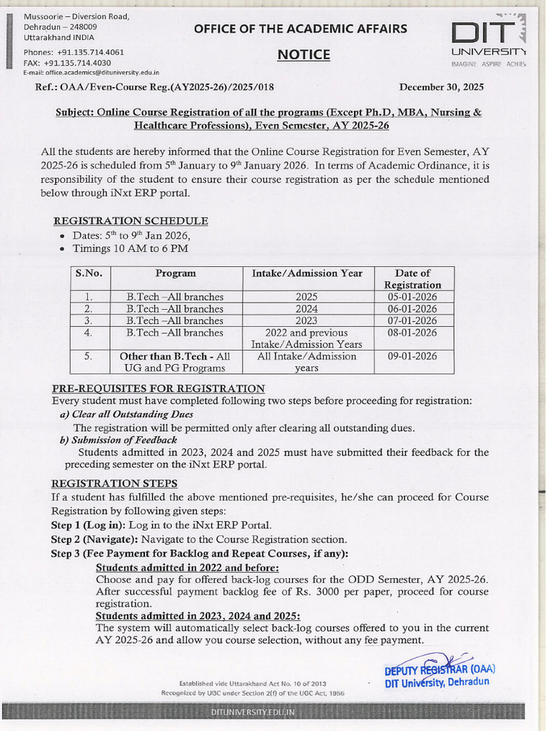 Notice - Online Course Registration Even Semester AY 2025-26 | PDF ...