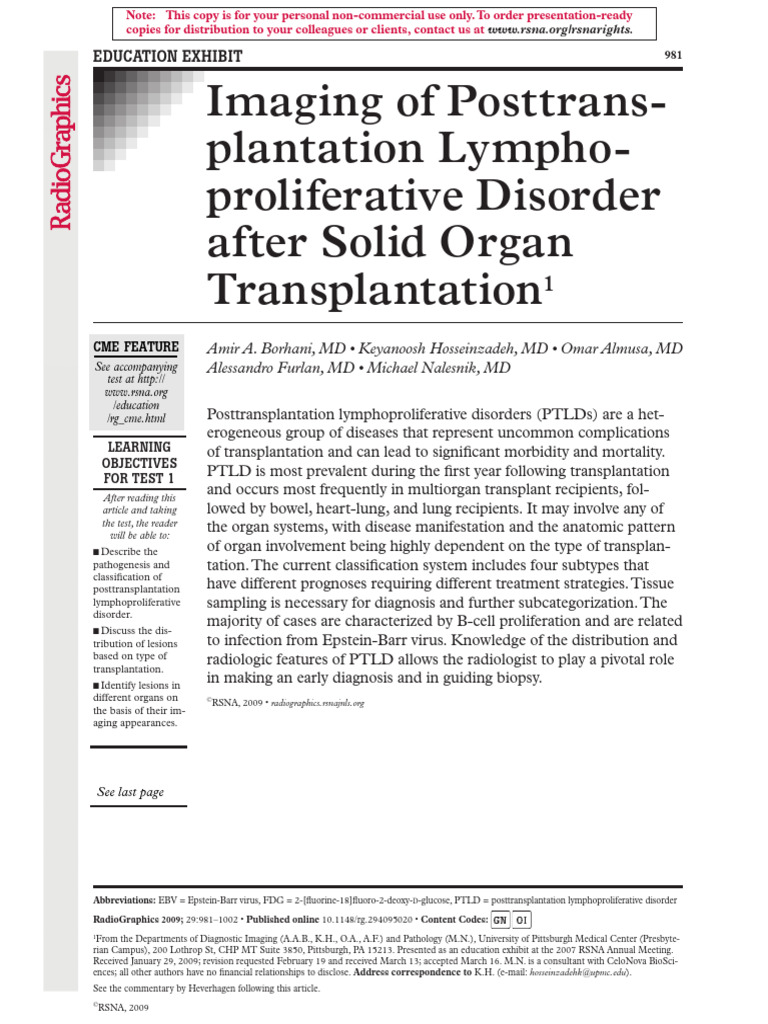 Borhani Et Al 2009 Imaging of Posttransplantation Lymphoproliferative ...