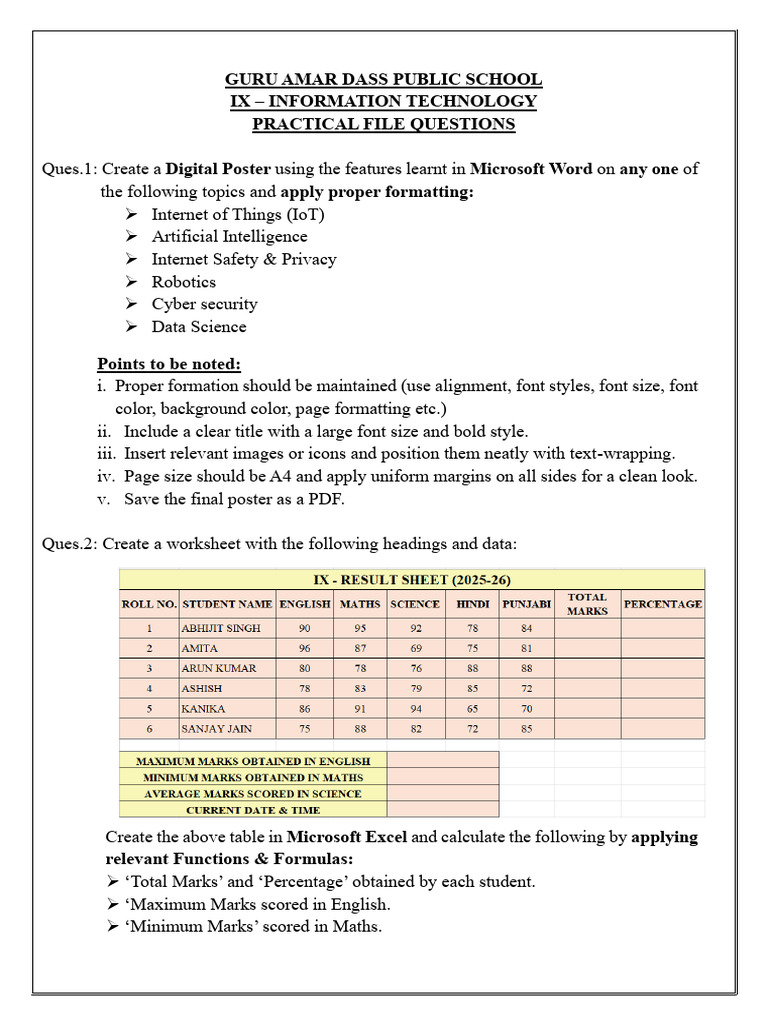 Ix - It Practical File Questions (2025-26) | PDF
