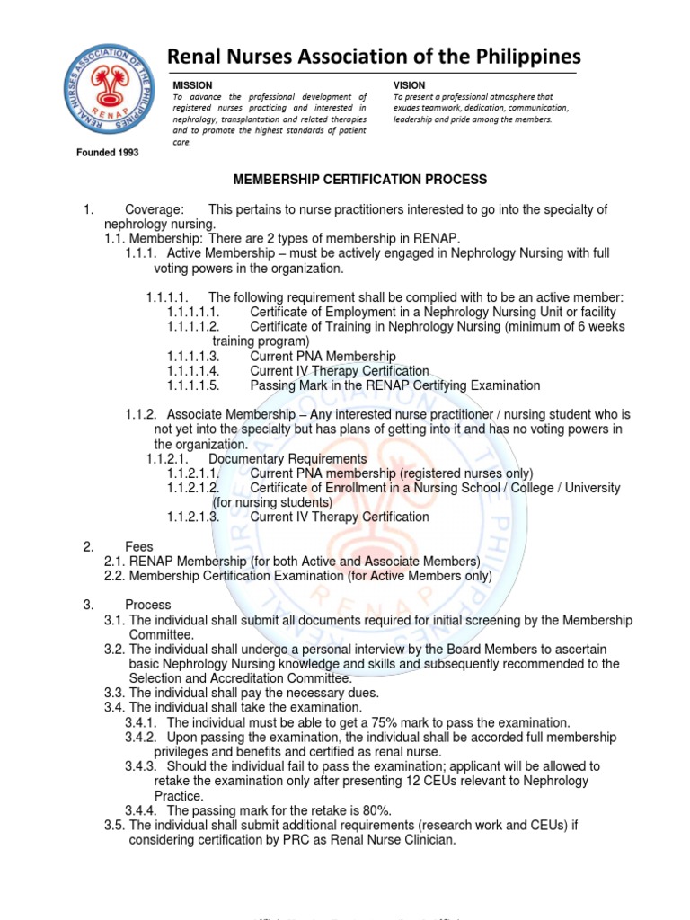 RENAP Certification Process Guidelines 2012pdf | PDF | Nephrology | Nursing