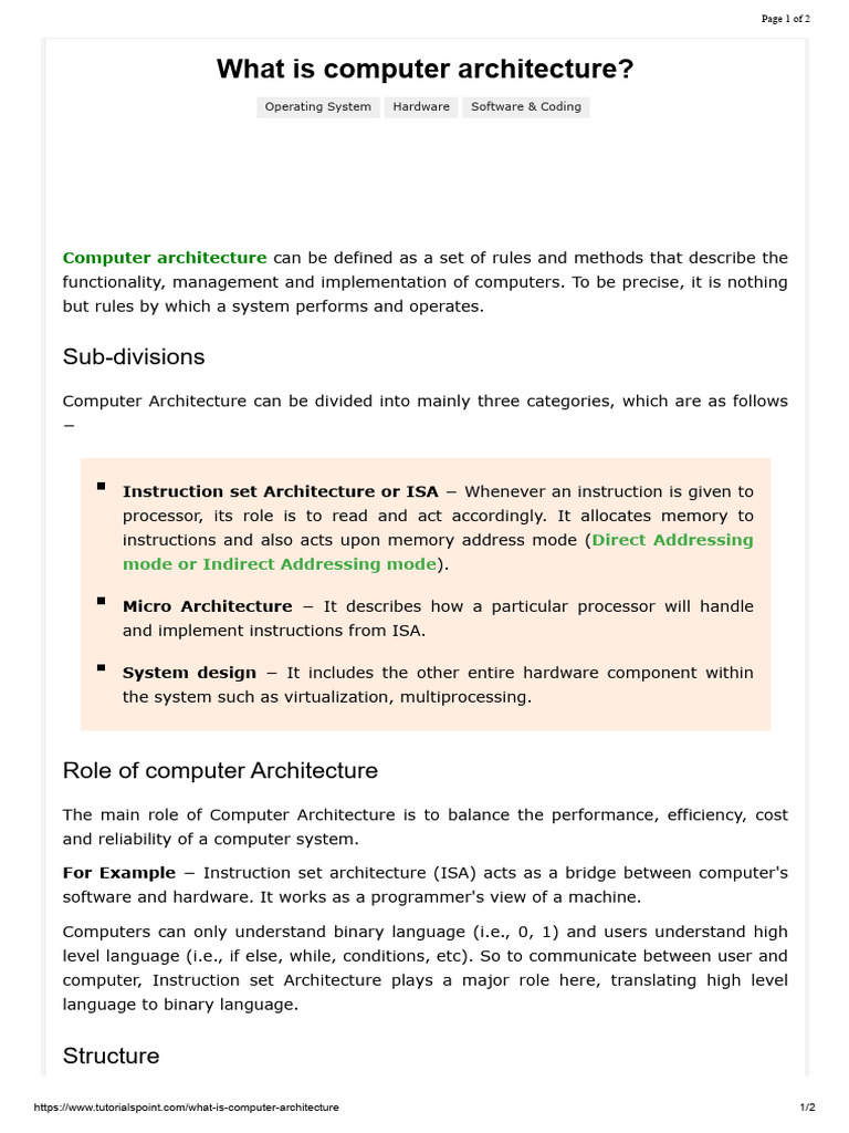 What Is Computer Architecture | PDF | Computer Architecture | Central ...