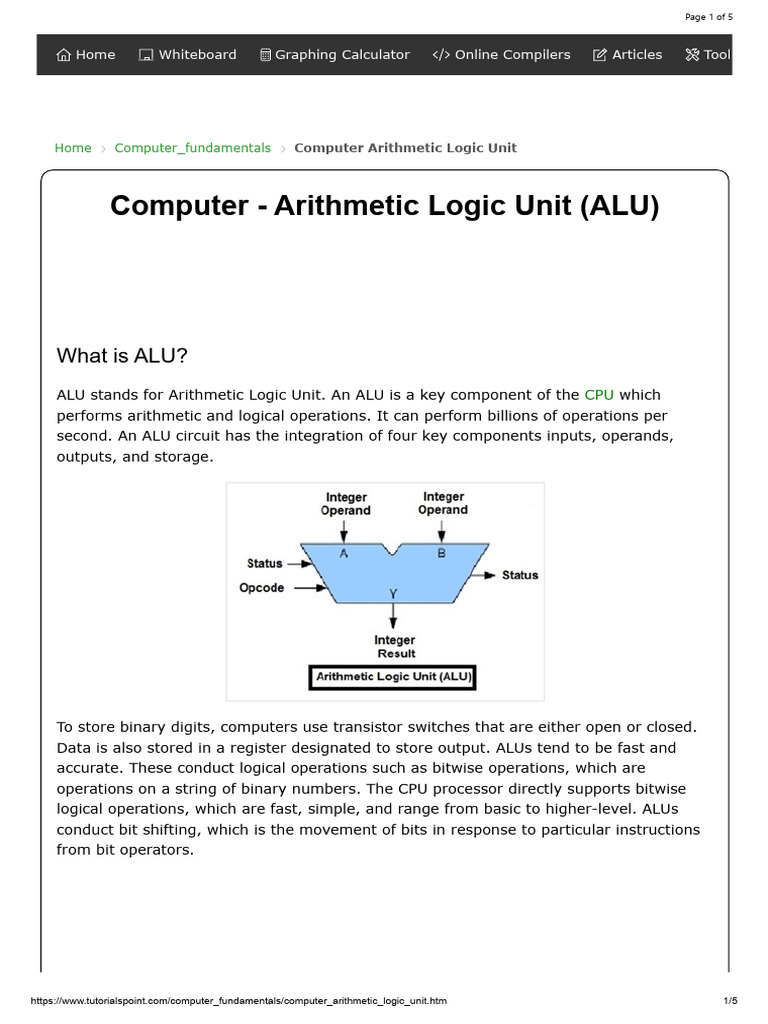 Computer Arithmetic Logic Unit (ALU) | PDF