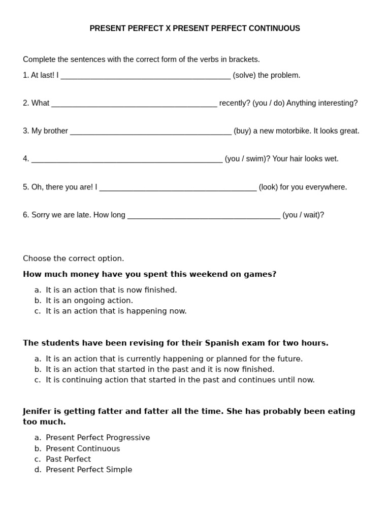 Present Perfect X Present Perfect Continuous | PDF | Perfect (Grammar ...