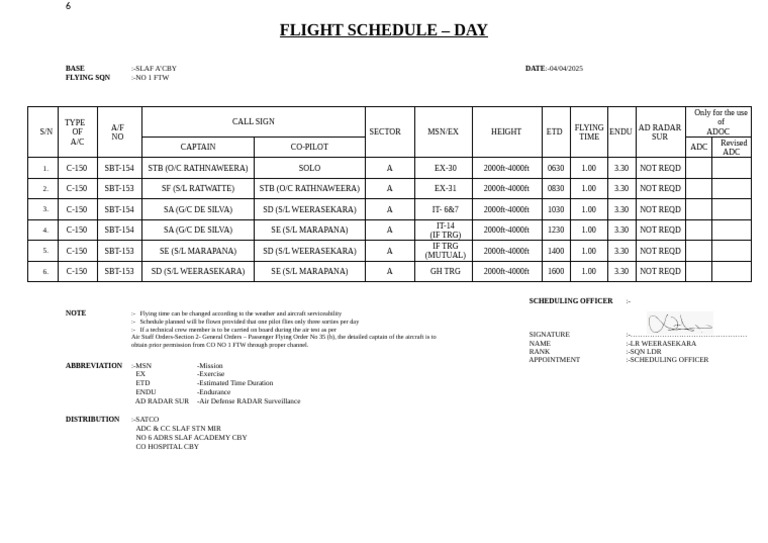 Flight Schedule 04.04.2025 | PDF | Aviation | Aviation Safety
