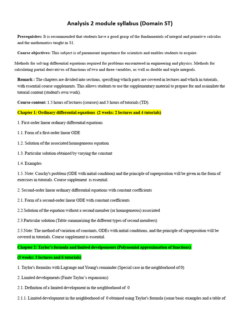 Analysis 2 Syllabus Module ST Domain (2025-2026) | PDF | Ordinary ...